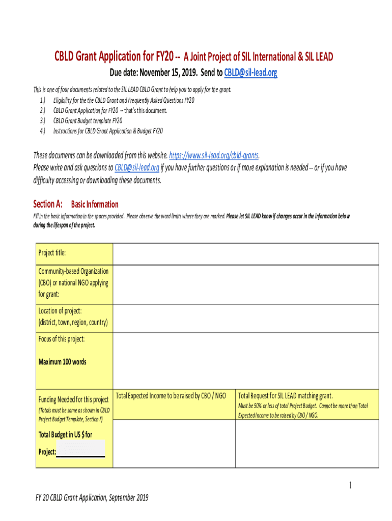 Fillable Online CBLD Grant Application for FY20 -- A Joint Project ... - SIL LEAD Fax Email ...