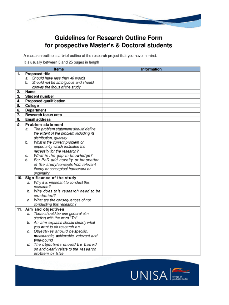 Fillable Online Guidelines for Research Outline Form for prospective ...