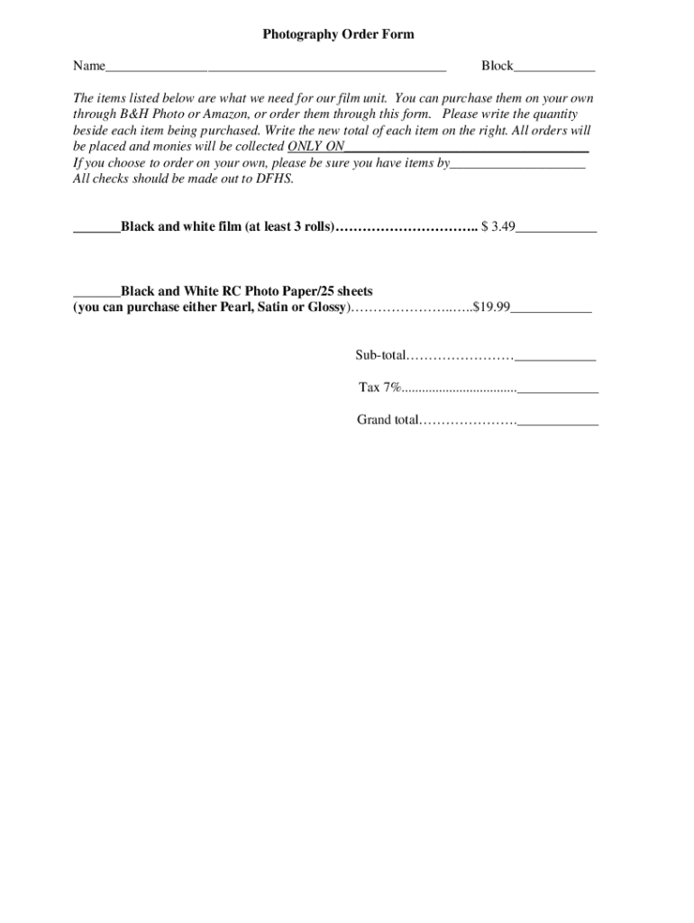 Fillable Online Photography Order Form Fax Email Print - pdfFiller