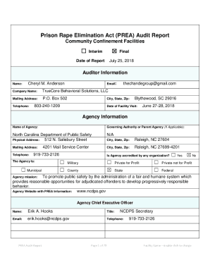 Fillable Online Prison Rape Elimination Act (PREA) Audit Report NC DPS ...