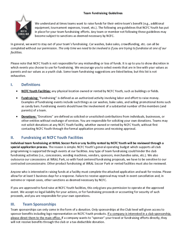 Fillable Online I. Definitions II. Fundraising at NCFC Youth Facilities III. Team ... Fax Email ...