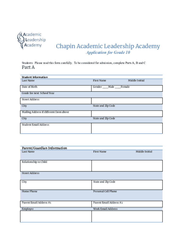 Fillable Online ALA Application for 10th graders - updated Fax Email ...