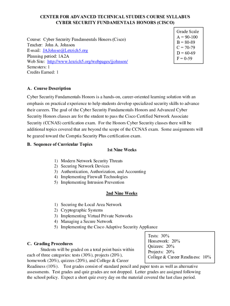 Fillable Online Cyber Security Course Syllabus Subject Wise Curriculum Subjectscybersecurity
