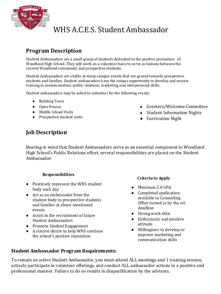 Fillable Online schoolwires henry k12 ga WHS A.C.E.S. Student Ambassador Application Fax Email ...