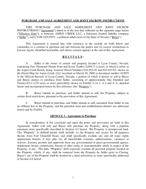 Fillable Online PURCHASE AND SALE AGREEMENT AND JOINT ESCROW ...