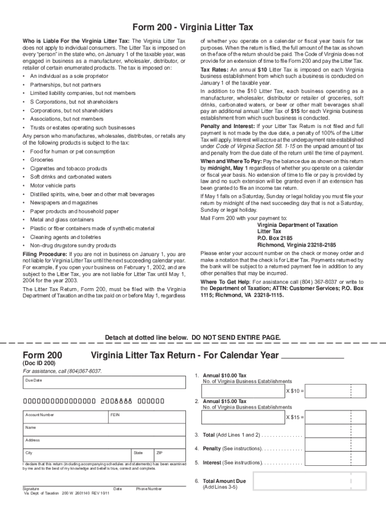 Fillable Online 200 W 10 04 11.indd. 200 - Litter Tax Return and ...