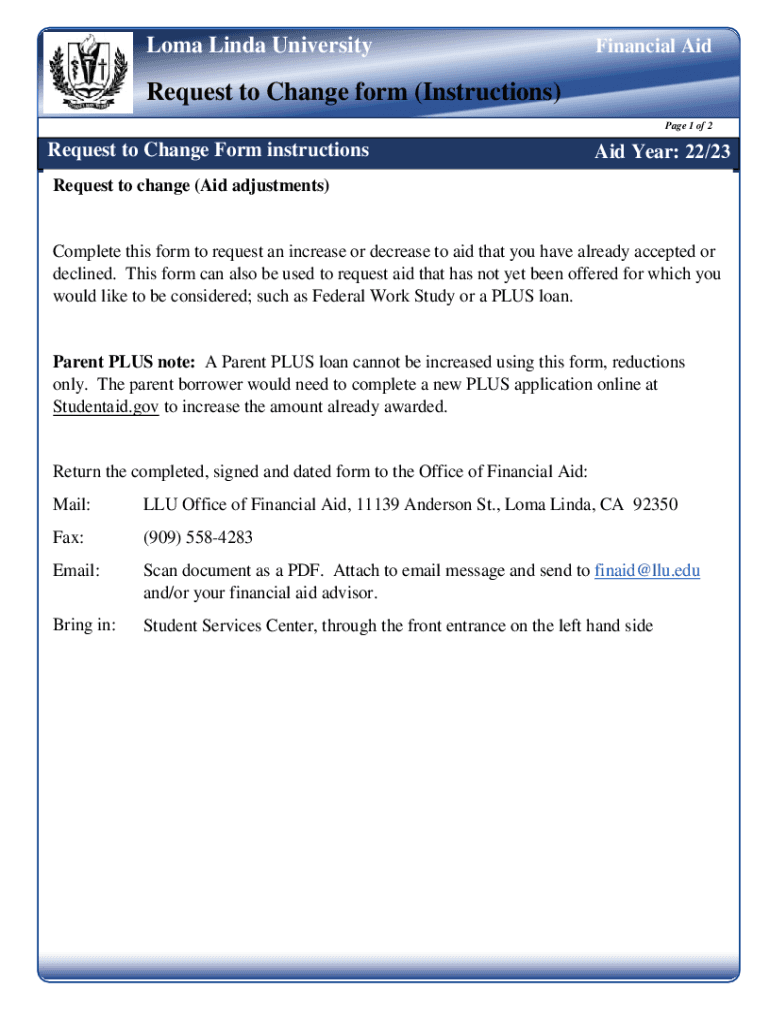 Fillable Online home llu Loma Linda University - Request to Change form ...