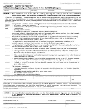 Fillable Online cdss ca AGREEMENT - RESTRICTED ACCOUNT CALIFORNIA WORK ... Fax Email Print ...