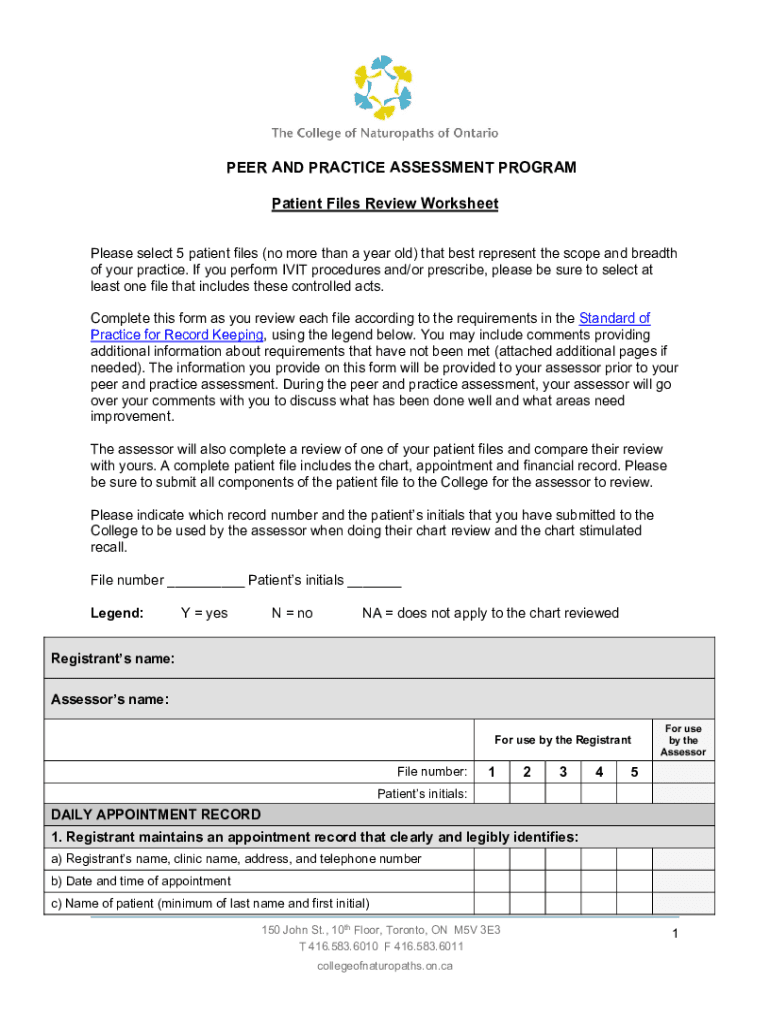Fillable Online PEER AND PRACTICE ASSESSMENT PROGRAM Patient Files ...