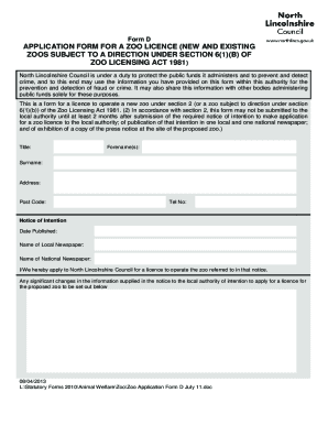 Fillable Online Zoo Application Form D July 11.doc Fax Email Print ...