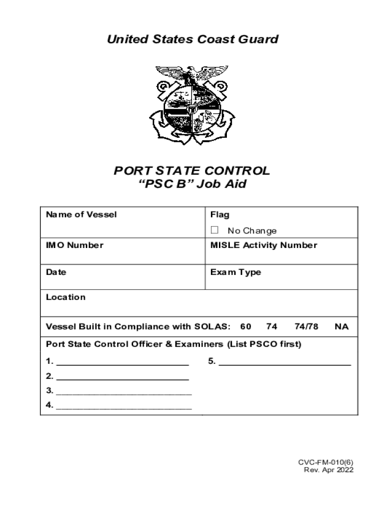 Fillable Online Uscg port state control inspection checklist Fax Email ...