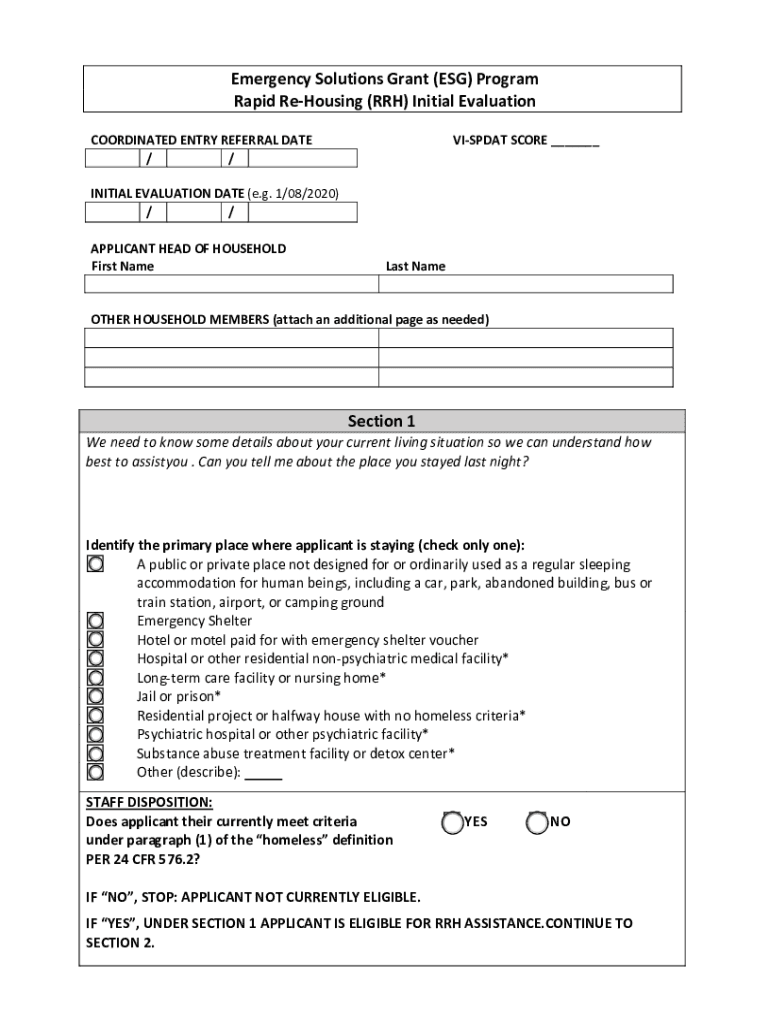 Fillable Online Emergency Solutions Grant (ESG) Program Rapid Re ...