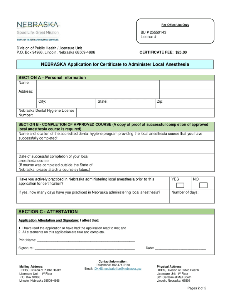 Fillable Online dhhs ne Application Information for Hygiene License ...