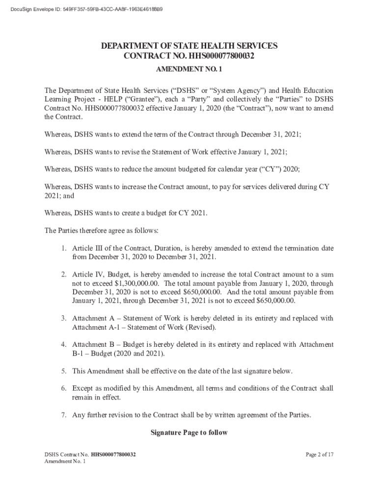 Fillable Online amendment no. 1 - Contracts Awarded by HHS - Texas.gov ...