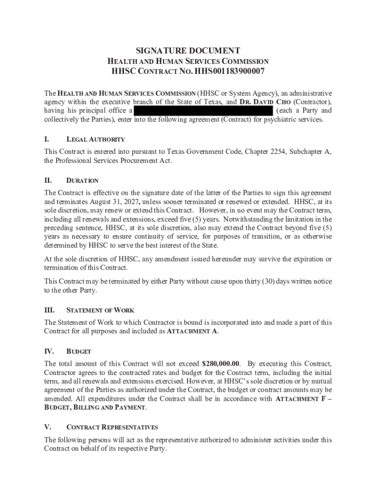 Fillable Online SIGNATURE DOCUMENT HHSC CONTRACT NO ... Fax Email Print ...