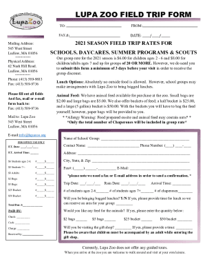 Fillable Online LUPA ZOO FIELD TRIP FORM Fax Email Print - pdfFiller