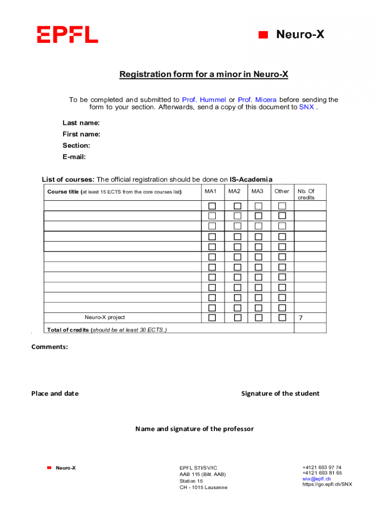 Fillable Online Registration form for a minor in Neuro-X - epfl.ch Fax Email Print - pdfFiller