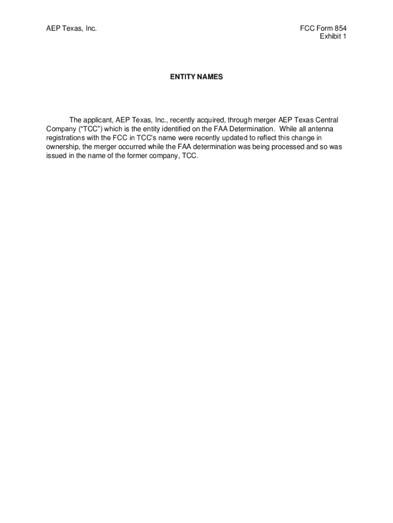 Fillable Online AEP Texas, Inc. FCC Form 854 Exhibit 1 ENTITY NAMES The ...