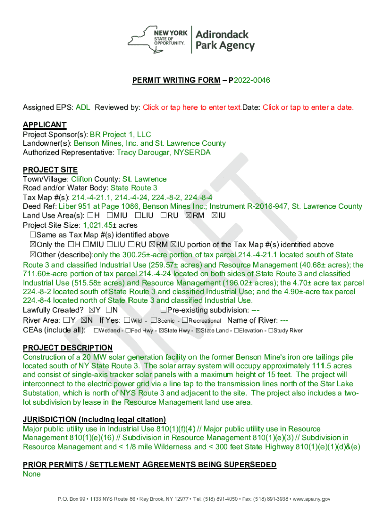 Fillable Online apa ny PERMIT WRITING FORM P2022-0046 Assigned EPS: ADL ...