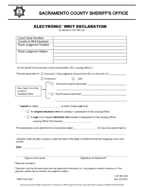 Fillable Online www.sacsheriff.comdocuments7483 Form 002ELECTRONIC WRIT ...