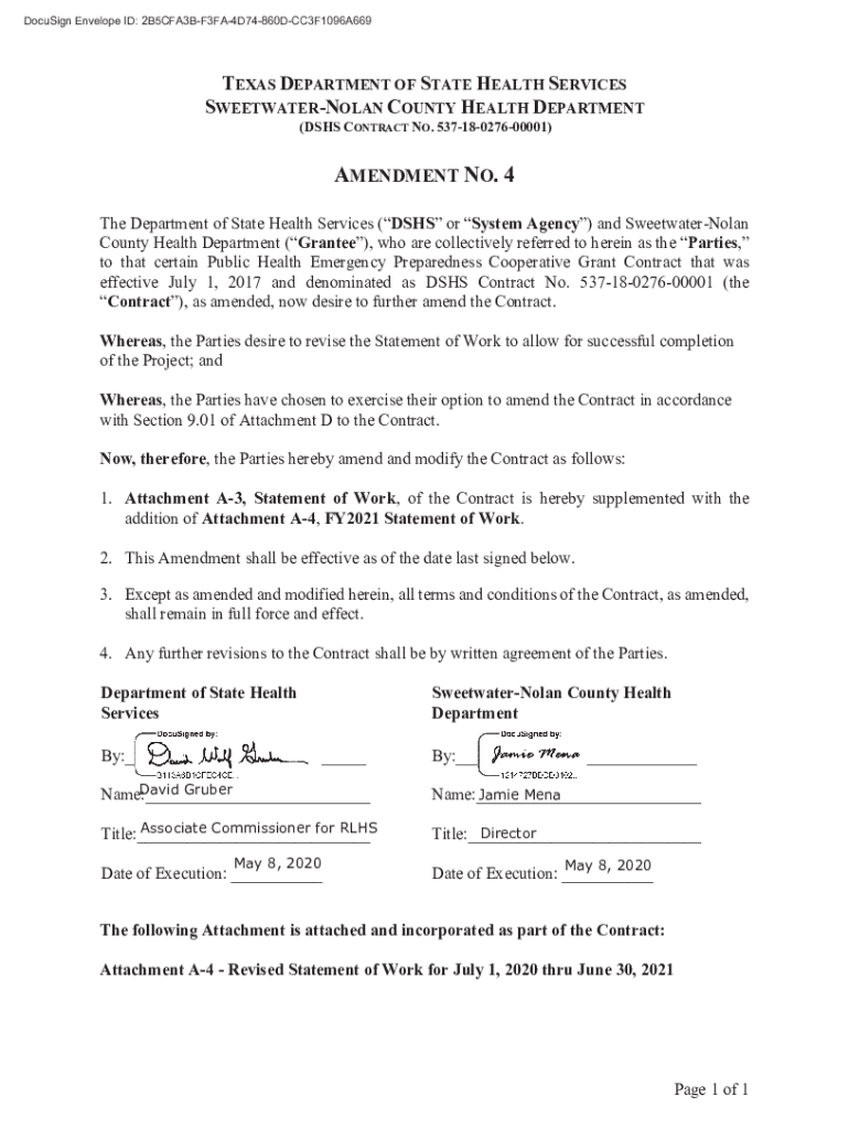 Fillable Online AMENDMENT NO. 4 - Contracts Awarded by HHS - Texas.gov Fax Email Print - pdfFiller