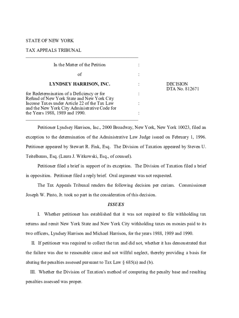 Fillable Online STATE OF NEW YORK DIVISION OF TAX APPEALS FARID NAIB ...