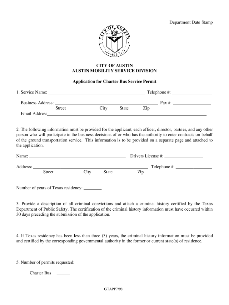 Fillable Online www.austintexas.govservicecharter-bus-serviceCharter ...