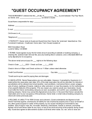 Fillable Online Guest Occupancy Agreement - Flip Flop Ranch Fax Email ...