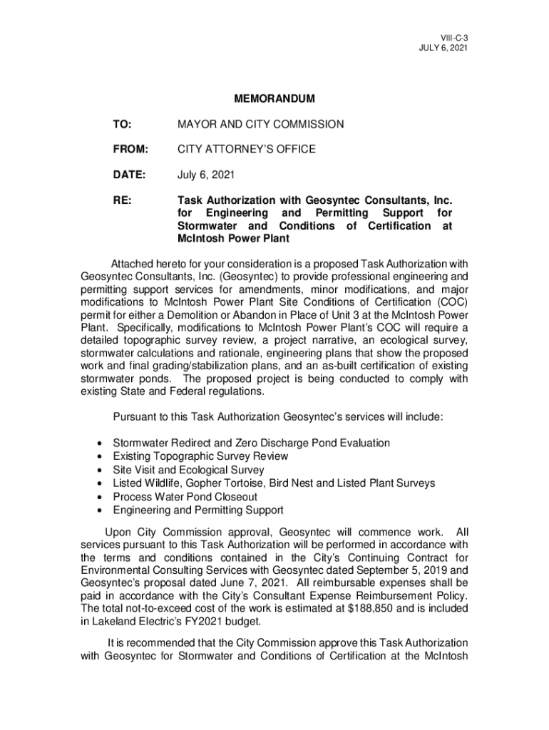 Fillable Online July 6, 2021 RE: Task Authorization with Geosynte Fax ...