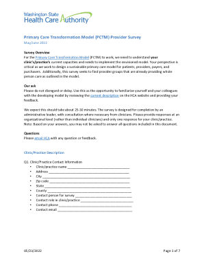 Fillable Online HCA Primare Care Transformation Model survey reference ...