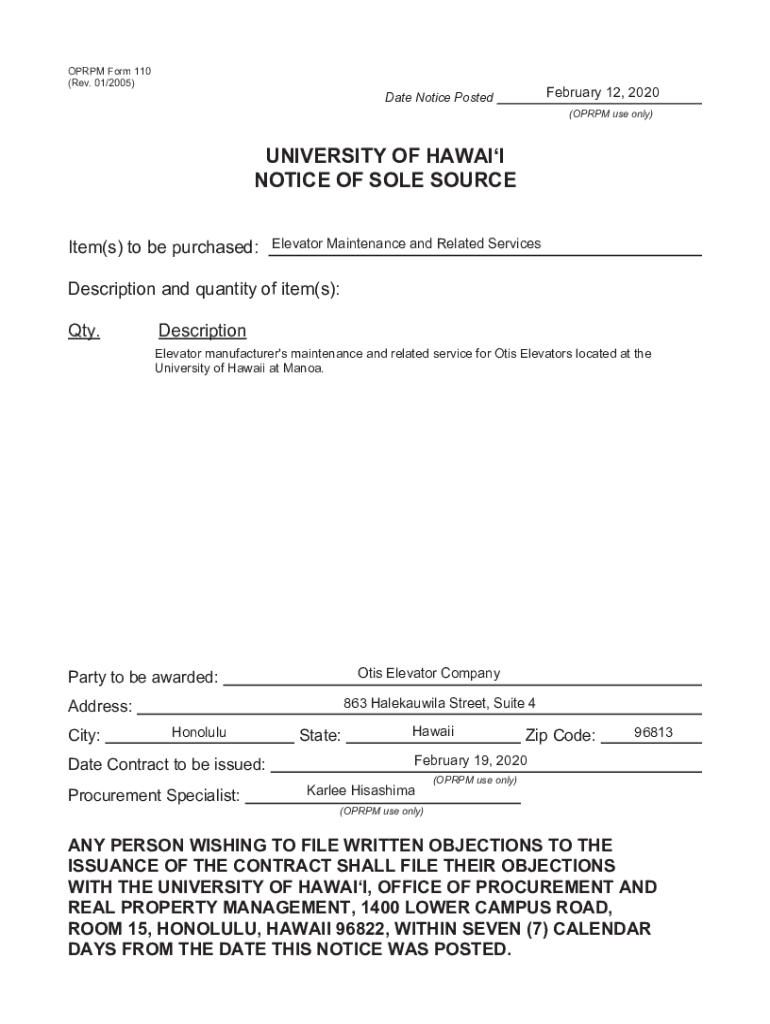 Fillable Online NOTICE OF EXEMPTION FROM CHAPTER 103D, HRS - University ...
