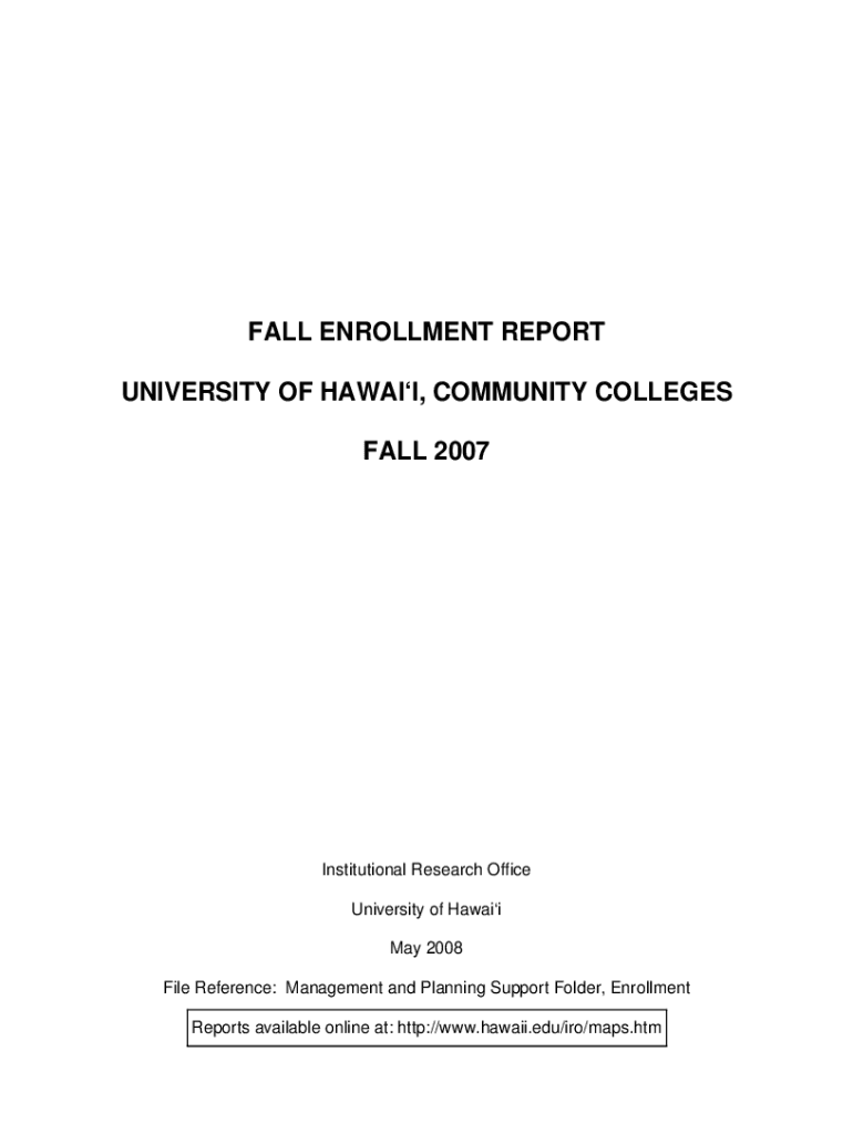 Fillable Online eric.ed.govFall Enrollment Report, University of Hawaii ...