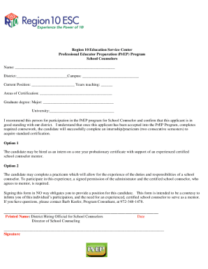 Fillable Online Region 10 ESC PrEP Program School Counselor Acknowledgement Form Fax Email Print ...