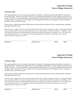 Fillable Online Augustana College Honor Pledge Statement Fax Email ...