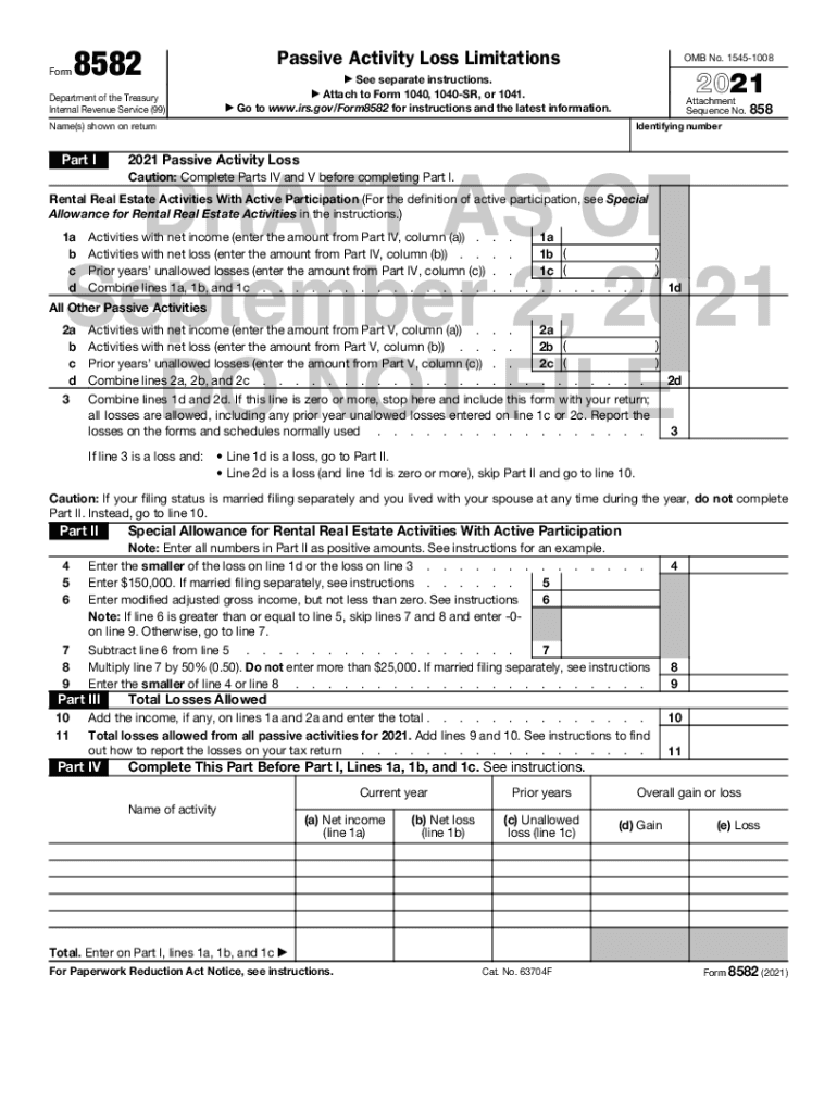Fillable Online 2021 Form 8582. Passive Activity Loss Limitations Fax ...