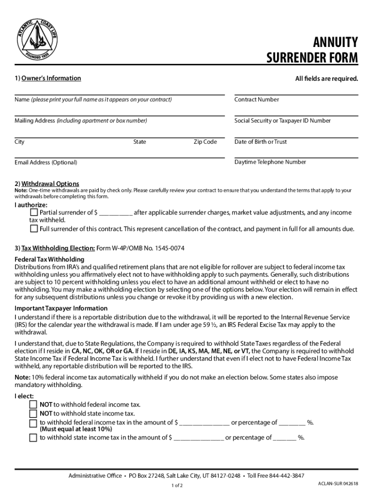 Fillable Online www.goforforms.comFORMSAMGEAnnuity Withdrawal / Surrender Request Fax Email ...