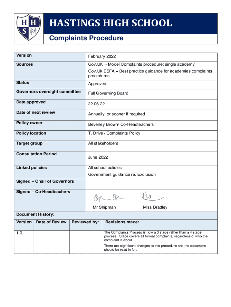 Fillable Online get-information-schools.service.gov.ukHastings High ...