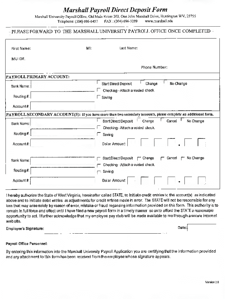 Fillable Online finance.wv.govDocumentsDirectdepositformwvOASIS PAYROLL ...