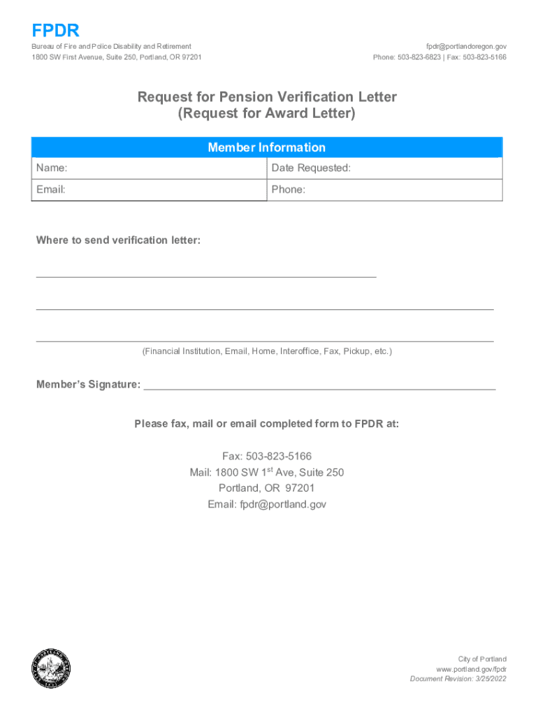 Fillable Online Request for Pension Verification Letter (Request for ...