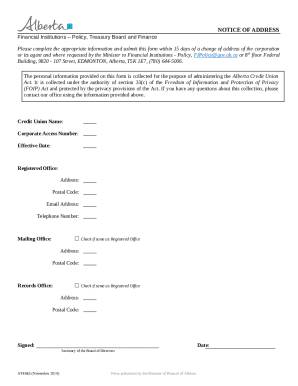 Credit Union - Notice of Address - AT4043. Credit Union - Notice of ...