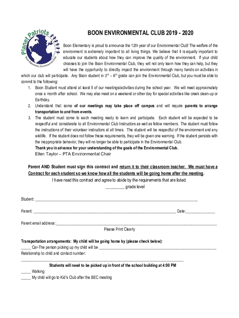 Fillable Online Boon Elementary is proud to announce the 12th year of ...