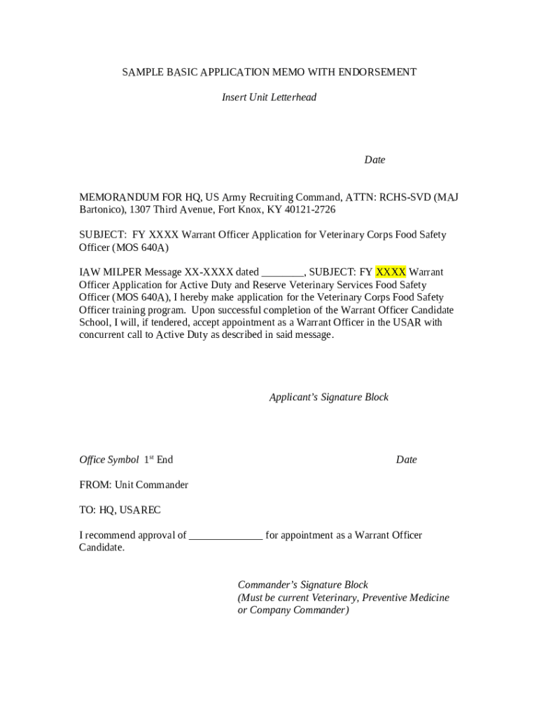 www.pdffiller.com426770777--SAMPLE-BASICSAMPLE BASIC APPLICATION MEMO WITH ENDORSEMENT Doc ...