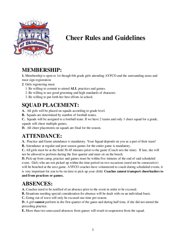 Fillable Online usacheer.orgsafetycheerleading-rulesCheerleading Rules and Recommendations - USA ...
