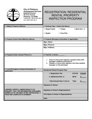 Fillable Online REGISTRATION: RESIDENTIAL RENTAL PROPERTY INSPECTION ...