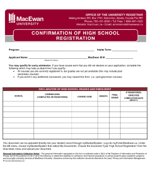 Fillable Online Confirmation of High School Registration Form - MacEwan ...