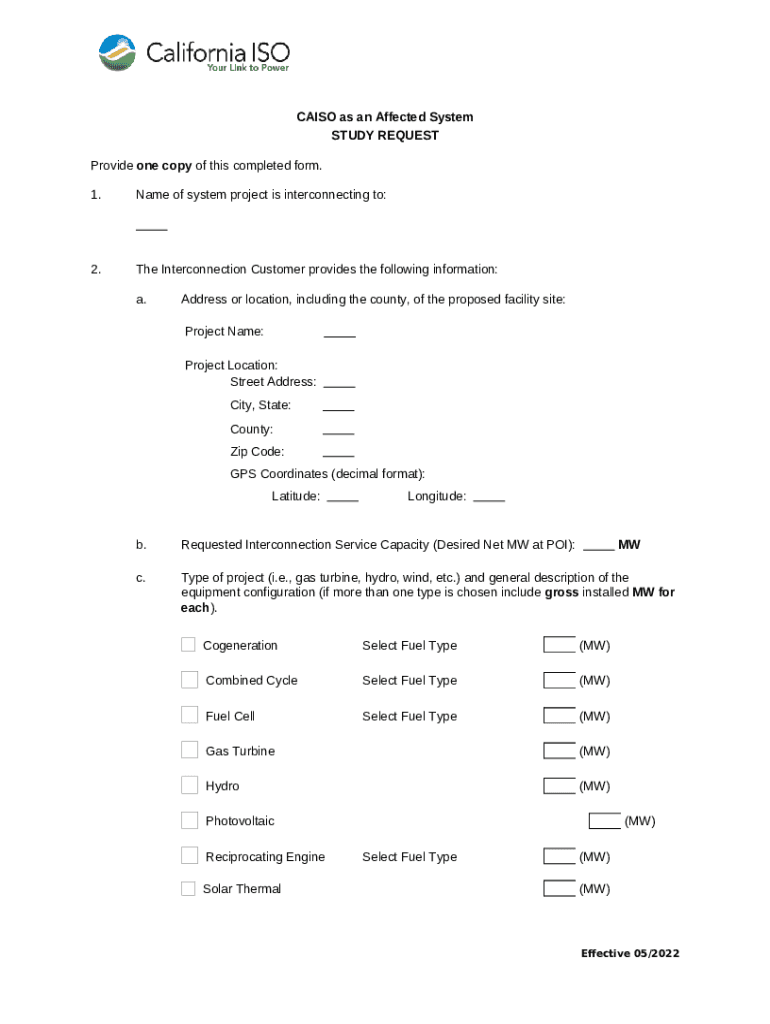 ISO as an Affected System Study Request Doc Template | pdfFiller
