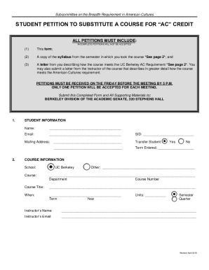 Fillable Online academic-senate berkeley STUDENT PETITION TO SUBSTITUTE A COURSE FOR AC CREDIT ...