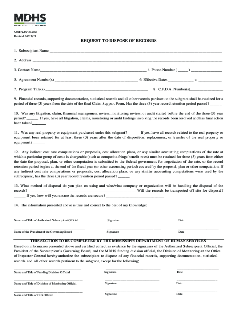 Fillable Online www.mdhs.ms.govwp-contentuploadsMDHS-DPI-001 Request to ...