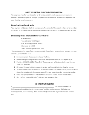 Fillable Online Sample Authorization for Direct Deposit via ACH (ACH ...