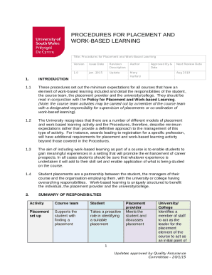 www.pdffiller.com429619573--PROCEDURES-FORPROCEDURES FOR PLACEMENT AND WORK-BASED LEARNING Doc ...